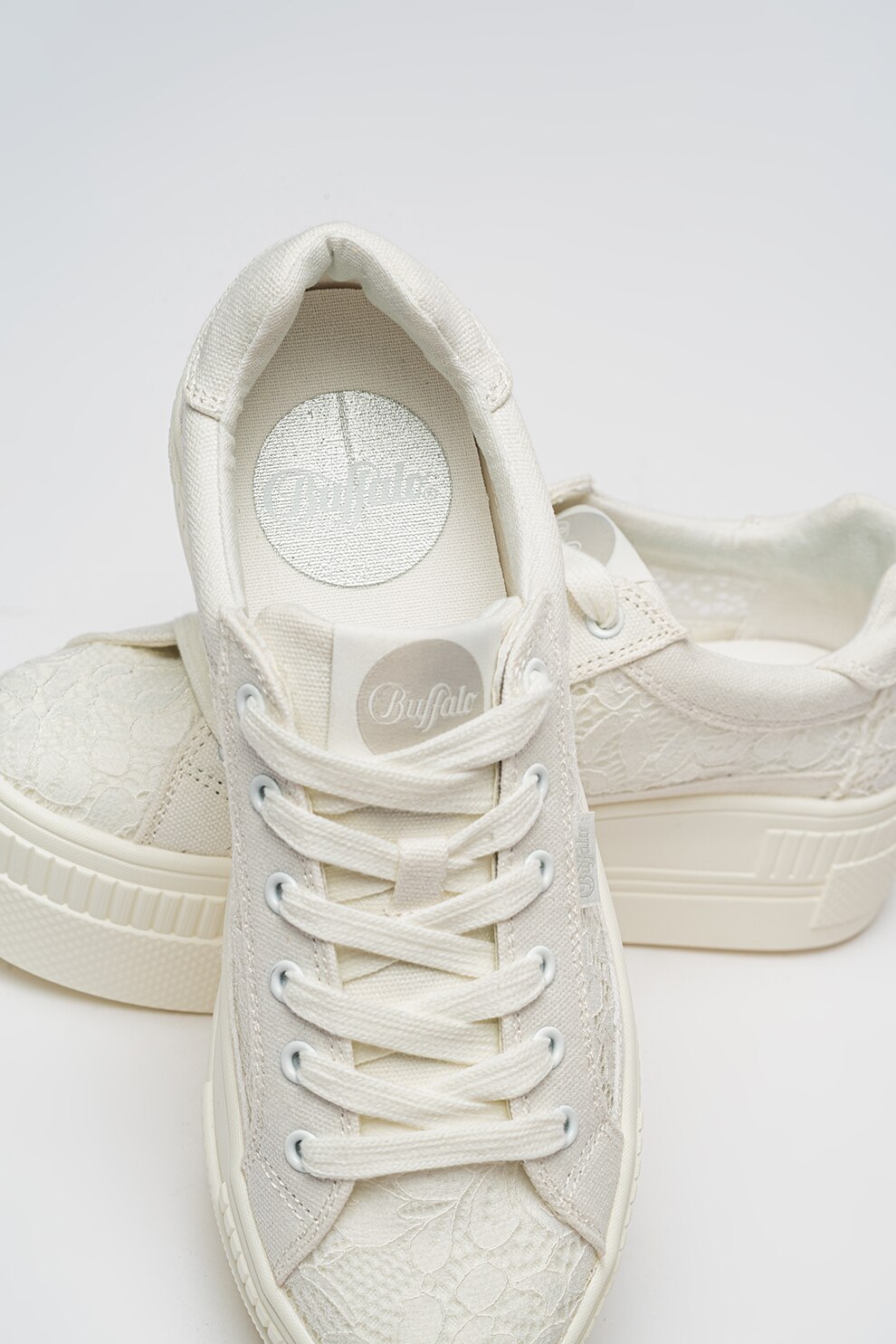 Buffalo, Tenisi flatform cu garnituri de dantela Paired, Alb murdar, 38 ...