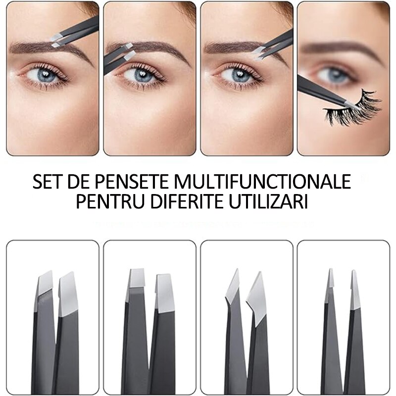 Set pensete pentru cosmetica, 6 piese, Cu forfecuta curbata din si ...