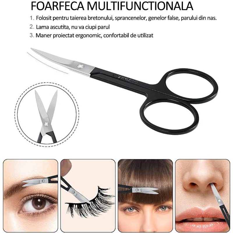 Set pensete pentru cosmetica, 6 piese, Cu forfecuta curbata din si ...