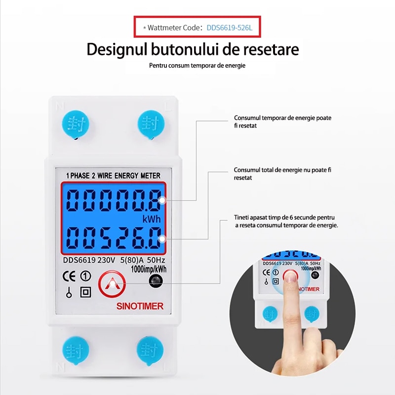 Contor monofazat de energie electrica, Sinotimer, 230V AC 50Hz, 5(80)A ...