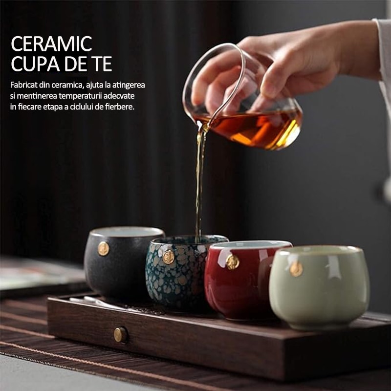 Set 4 cesti de ceai, 150ml, ceramica in stil japonez, set pentru ...
