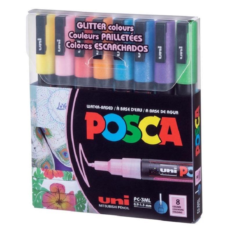 Set 8 Markere Posca, Glitter Colours, PC-3ML, Fine Tip Pen - eMAG.ro