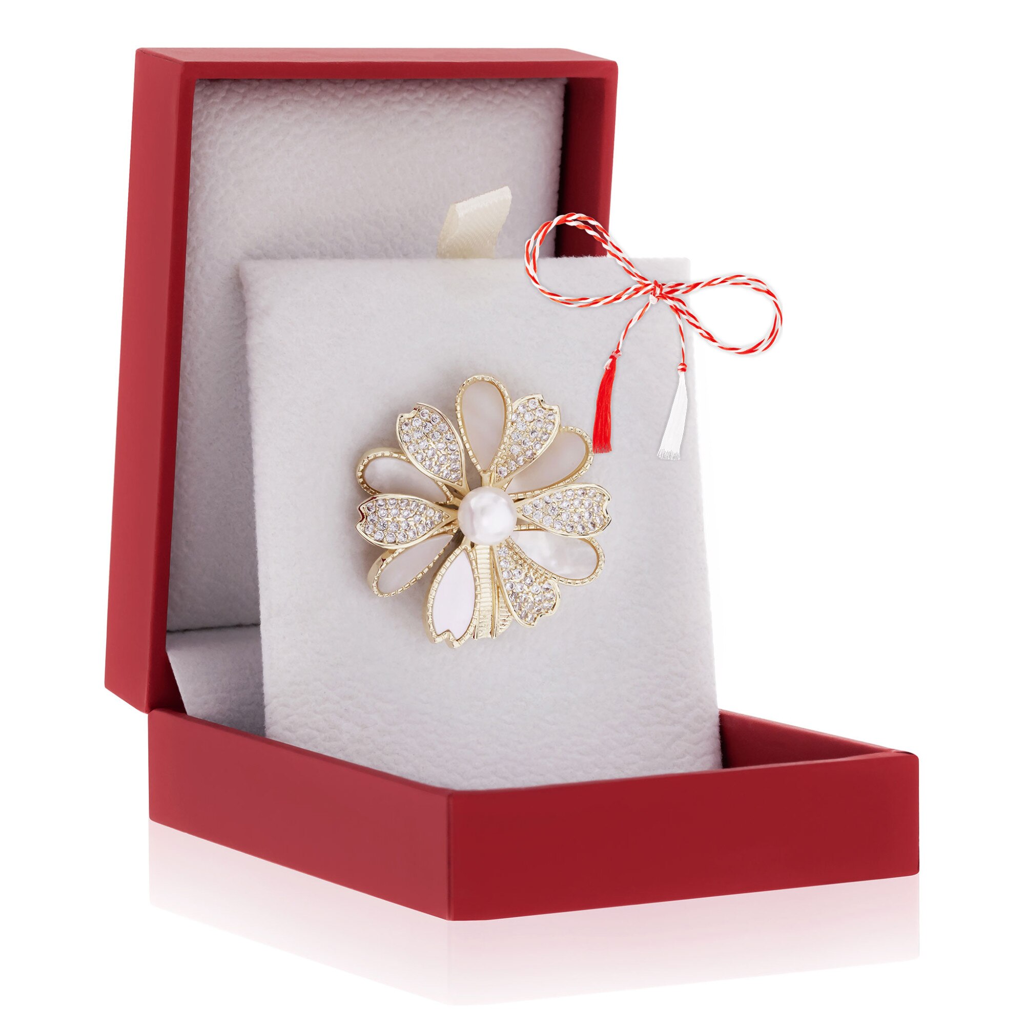 Brosa Premium Gold Plated - Floare cu Perla - eMAG.ro