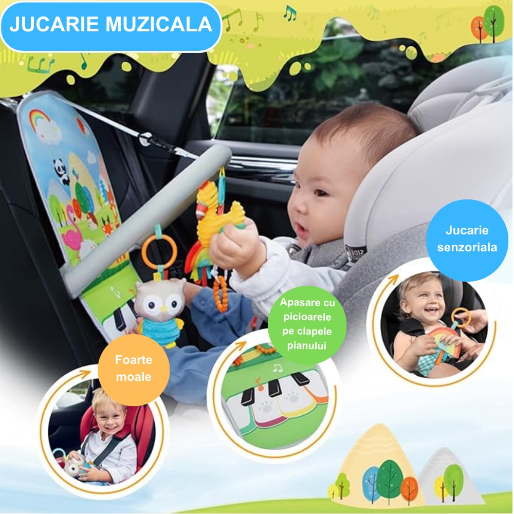 Jucarie interactiva bebelusi cu prindere de scaun auto, model 3 in 1 ...