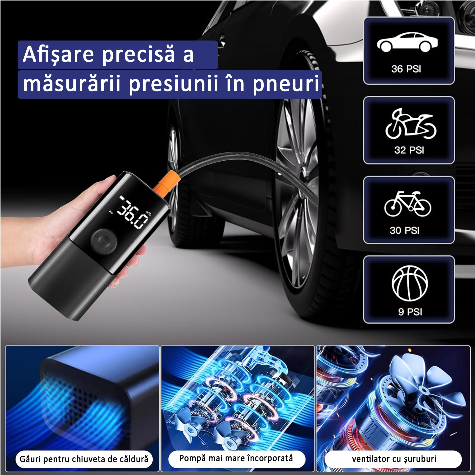 Pompa Aer Multifunctionala Electrica Inteligenta, Accesorii si Cablu ...