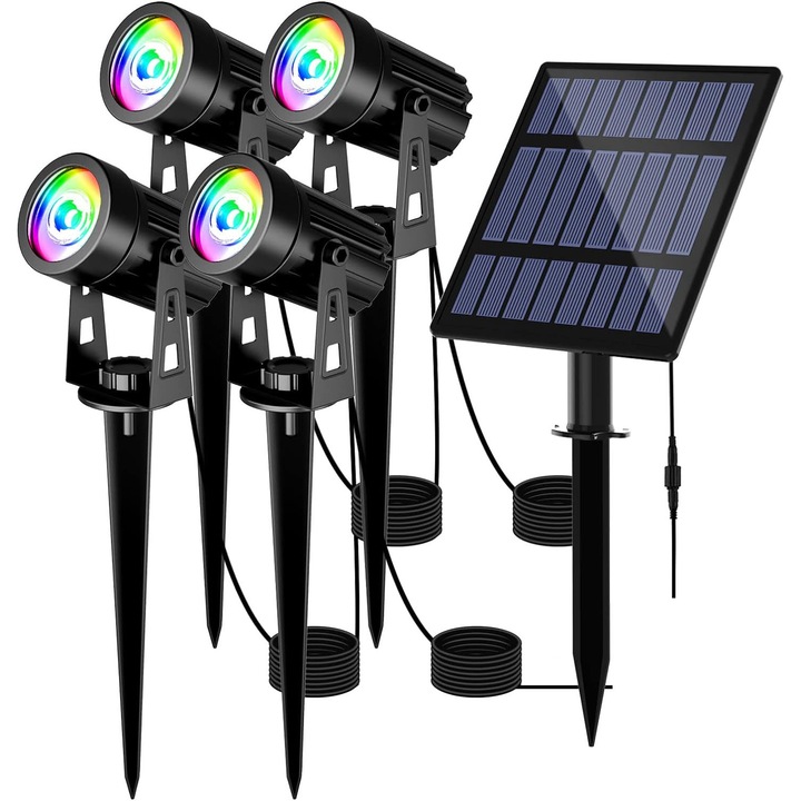 Set 4 proiectoare solare RGB Malibu pentru iluminat la exterior cat si ...