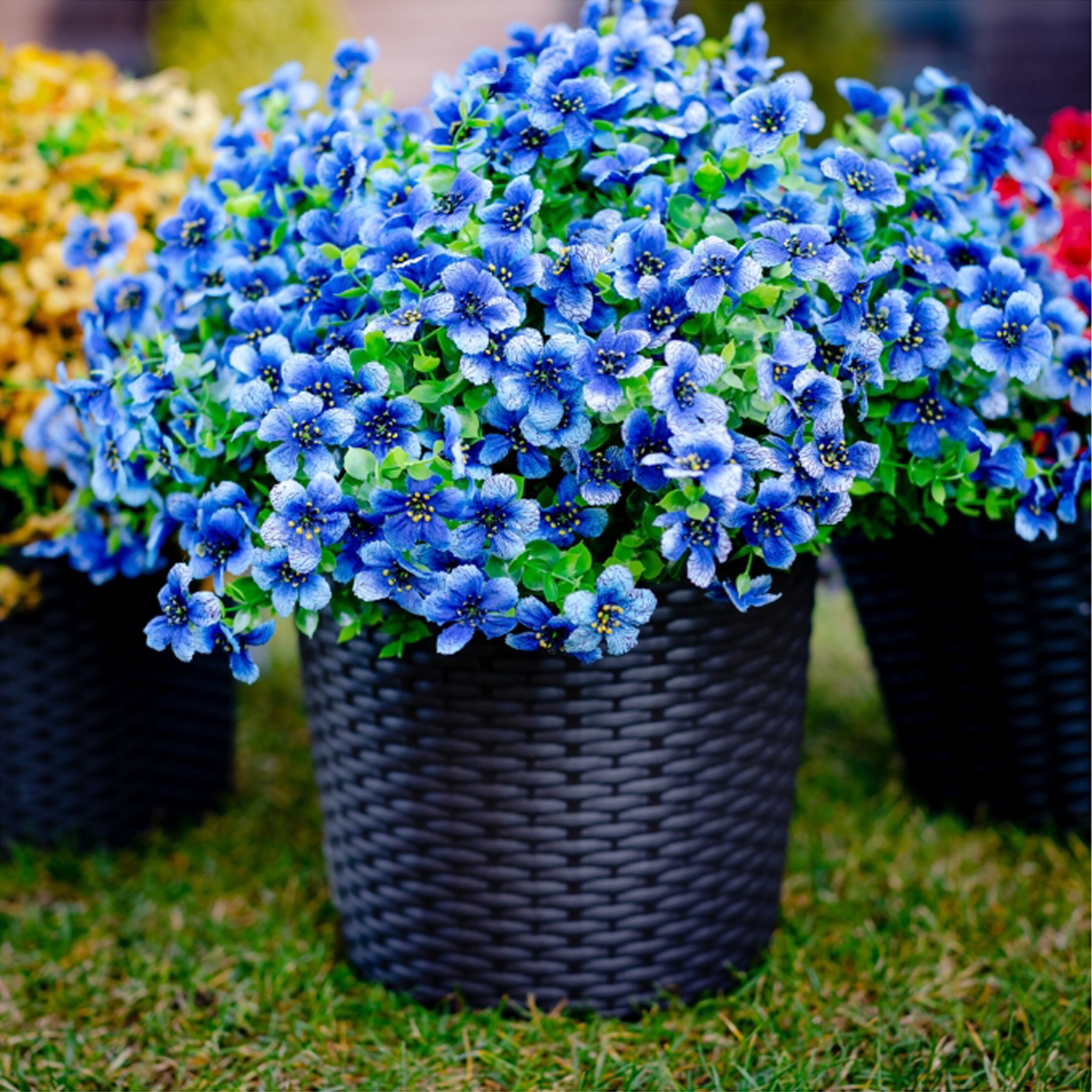 Set 8 Buchete Flori Artificiale, Rezistente UV, Plastic, Albastru, 35cm ...
