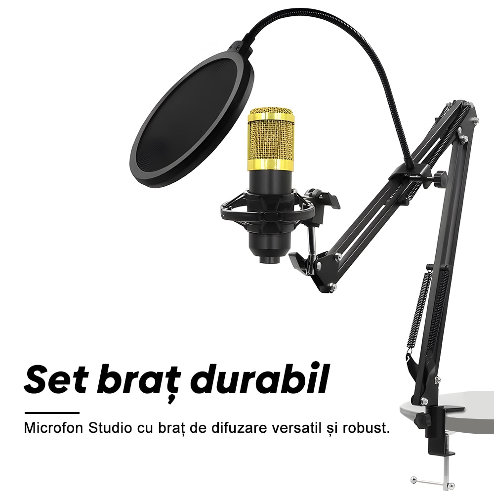 Set microfon condensator Bm800 cu brat robust, Akimy, tip plug and play ...
