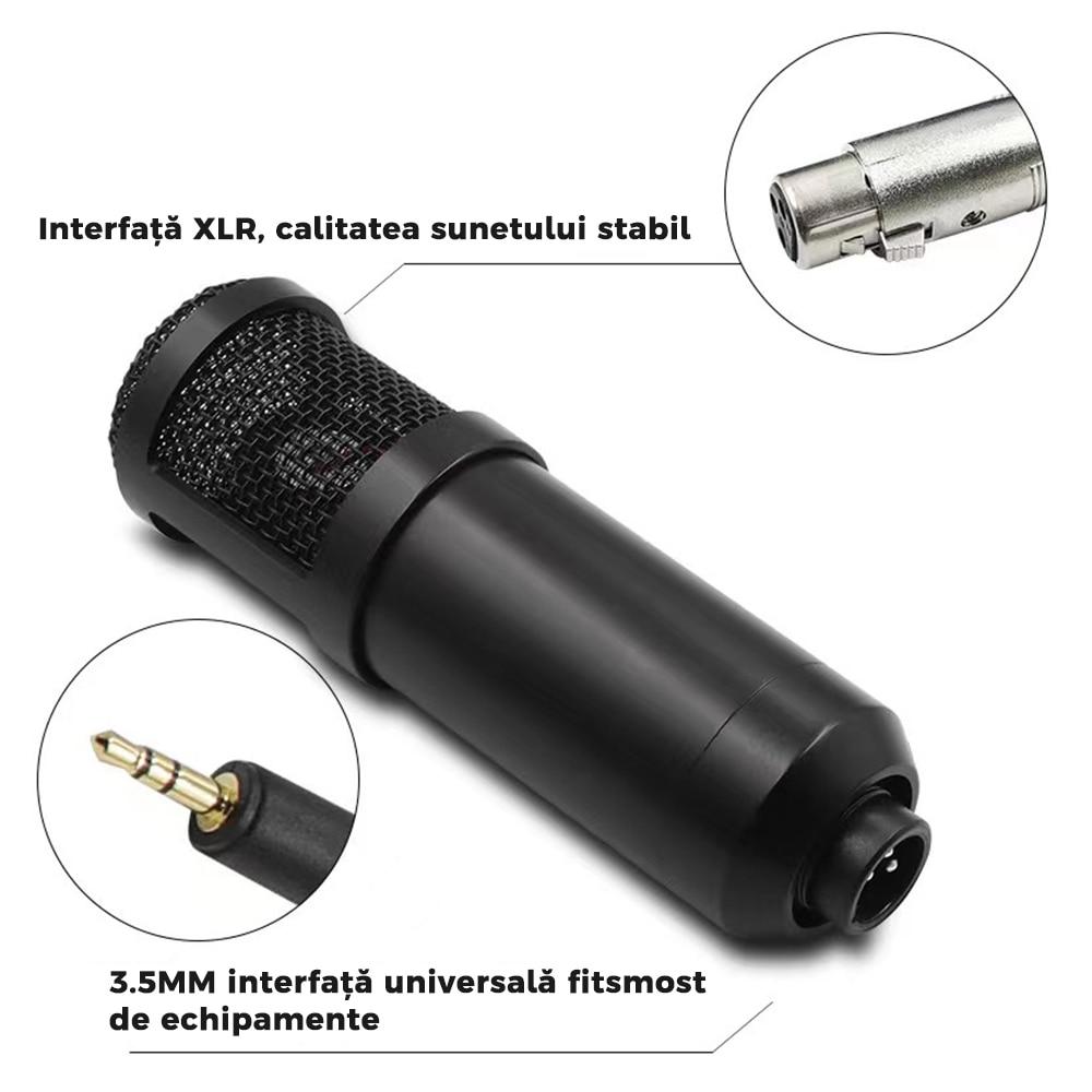 Set microfon condensator Bm800 cu brat robust, Akimy, tip plug and play ...