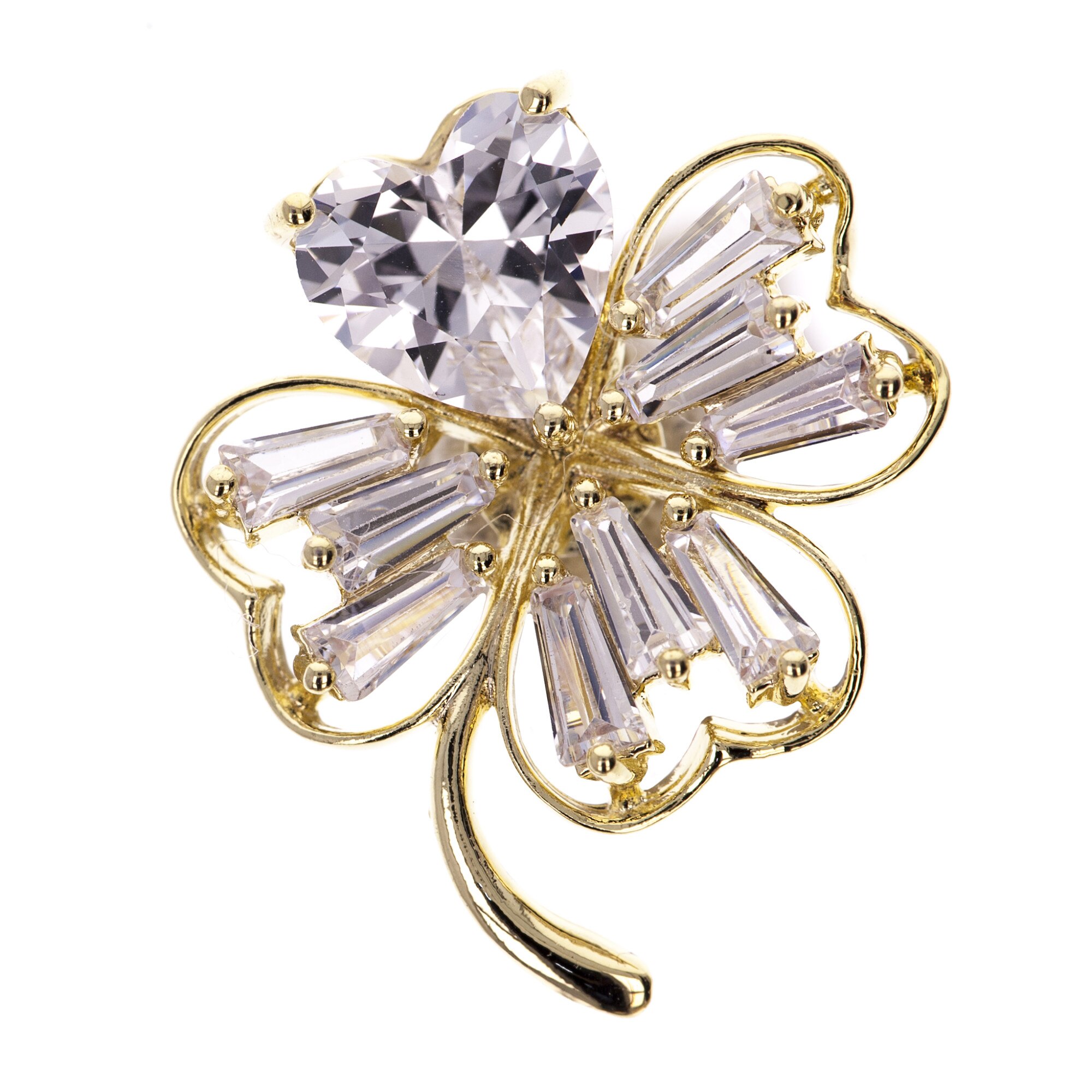 Brosa Pin Premium Gold Plated - Trifoi cu Cristale - eMAG.ro