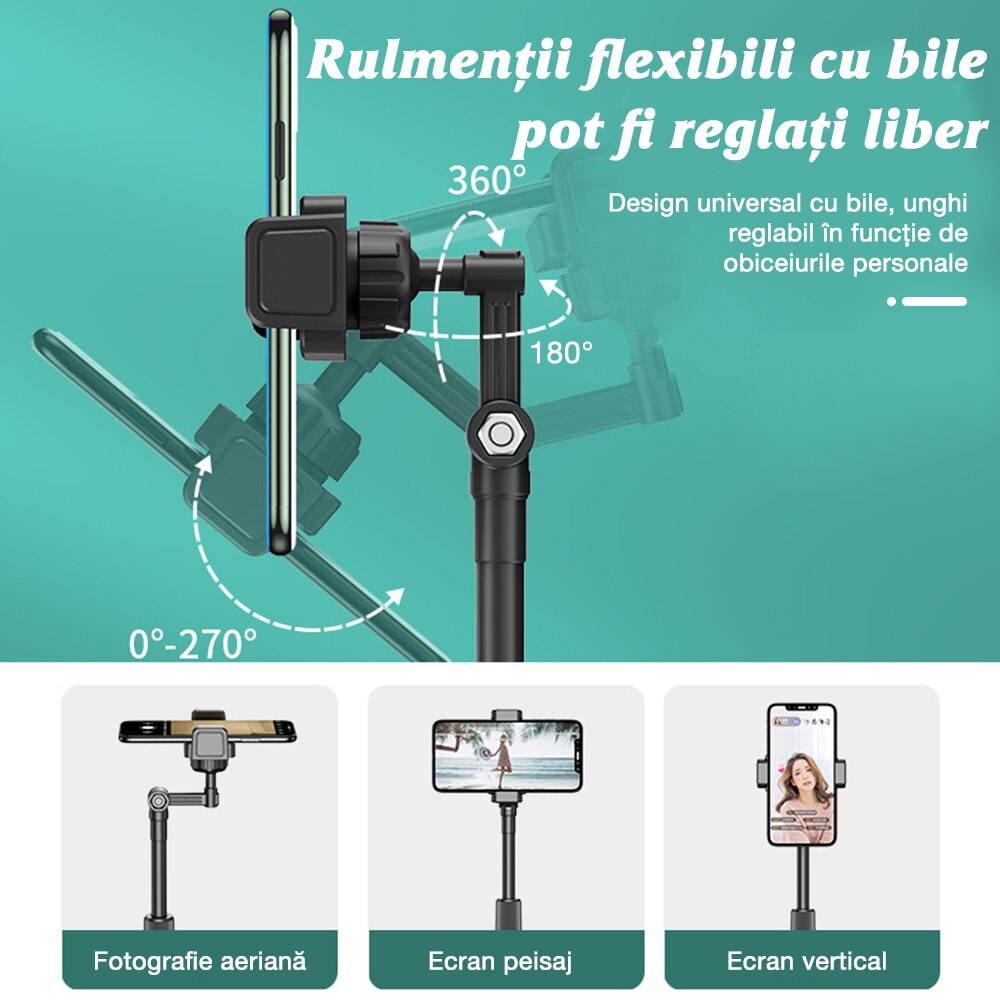 Suport pentru telefon/tableta 2 in 1, Akimy, reglabil si rotativ, negru ...