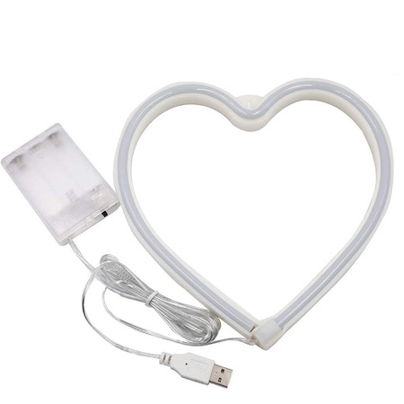Banda LED inima, Luminoasa neon, Montare pe perete, 20x20cm, USB, Alb ...
