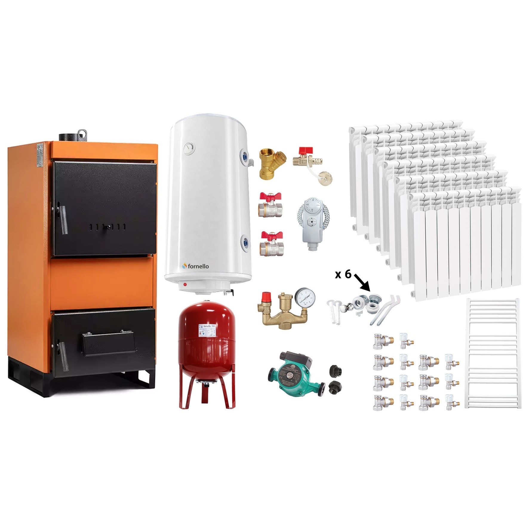 Set Centrala pe combustibil solid Fiama W 35 kW, Calorifere aluminiu ...