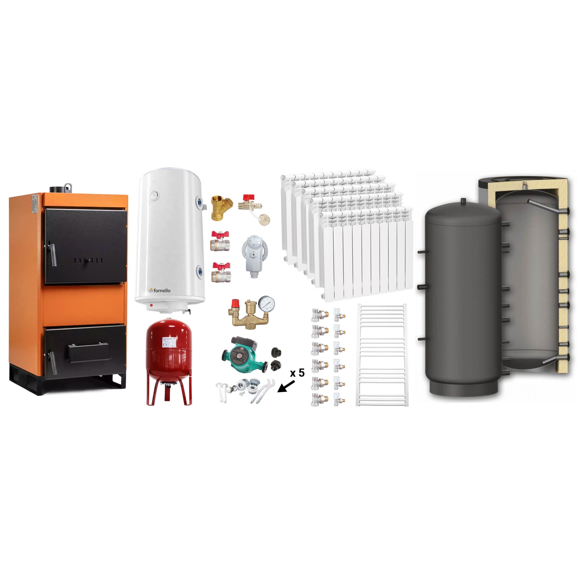 Set Centrala pe combustibil solid Fiama W 25 kW, Puffer 800 litri ...