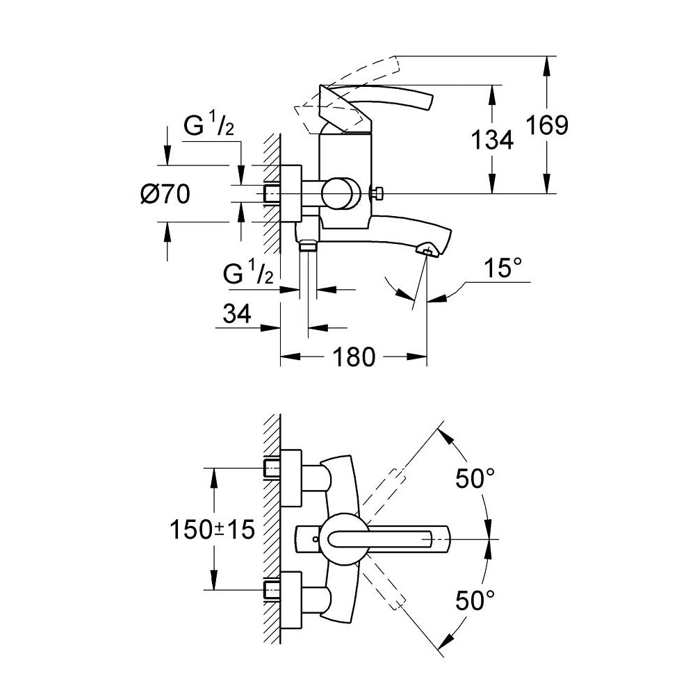 Смесител Grohe Tenso, Стенен, За вана/душ, Хром - eMAG.bg
