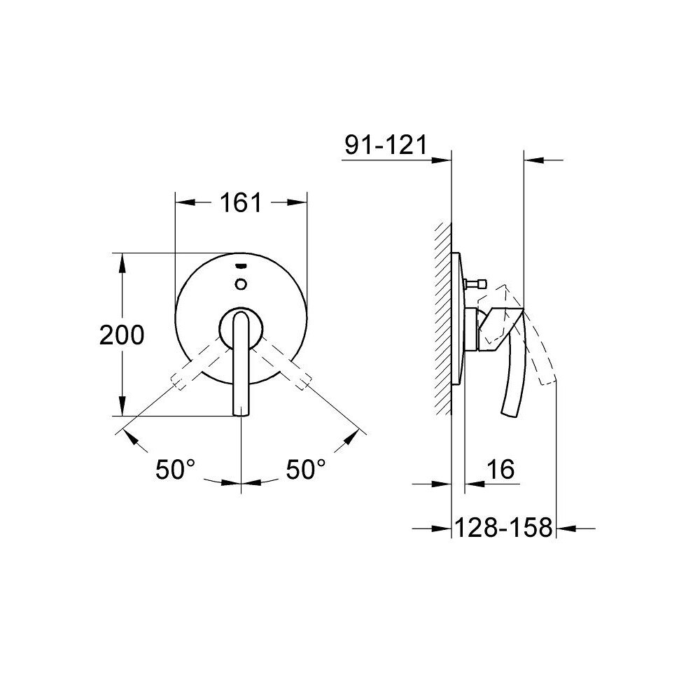 Смесител Grohe Tenso, Стенен, За вана/душ, За вграждане, Без тяло за ...