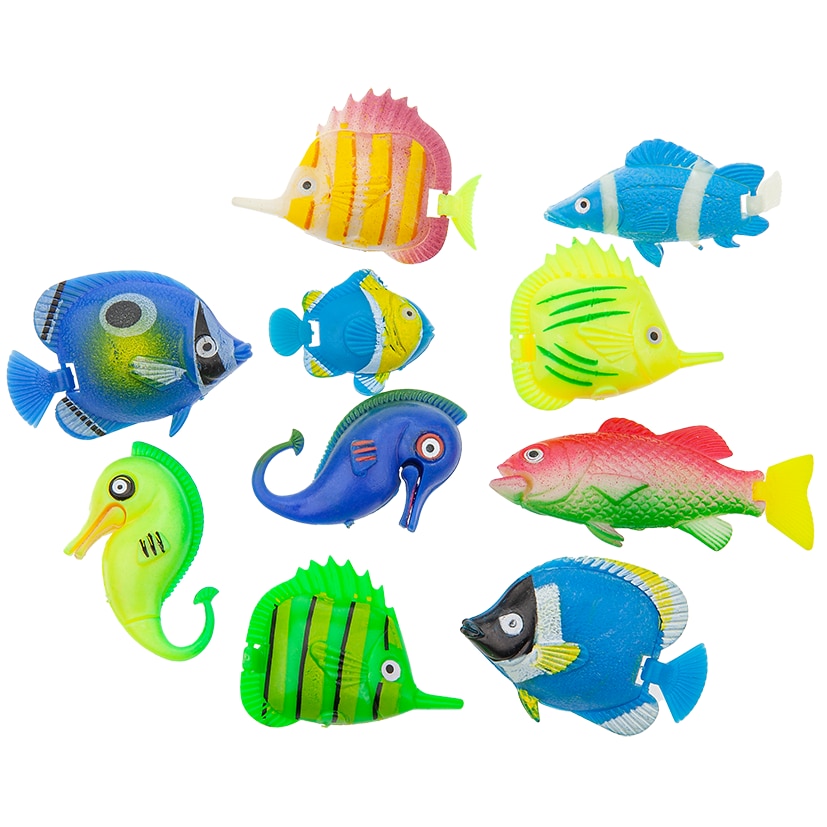 Set 10 pesti decor acvariu, Happet, Plastic, 5 cm, Multicolor - eMAG.ro