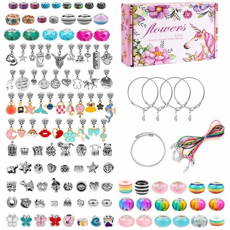 Set creatie bratari, 120 charmuri colorate, 5 bratari, 5 coliere ...