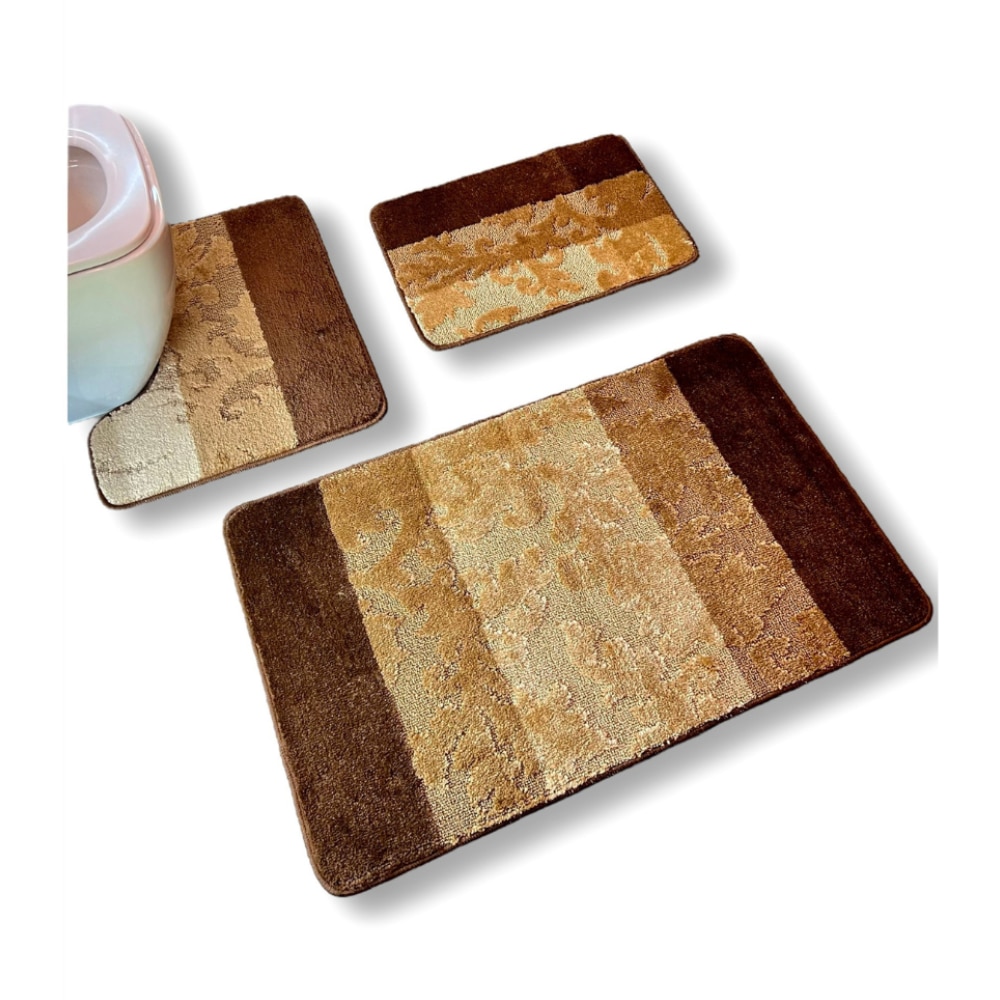 Set covoras de baie 3 piese, polipropilena, 100x60, 60x50, 40x60, Maro ...
