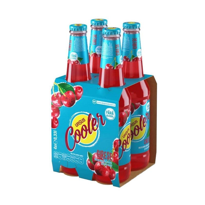 Bere fara alcool cu lamaie si cirese Ursus Cooler, sticla, 4 x 0.33l ...