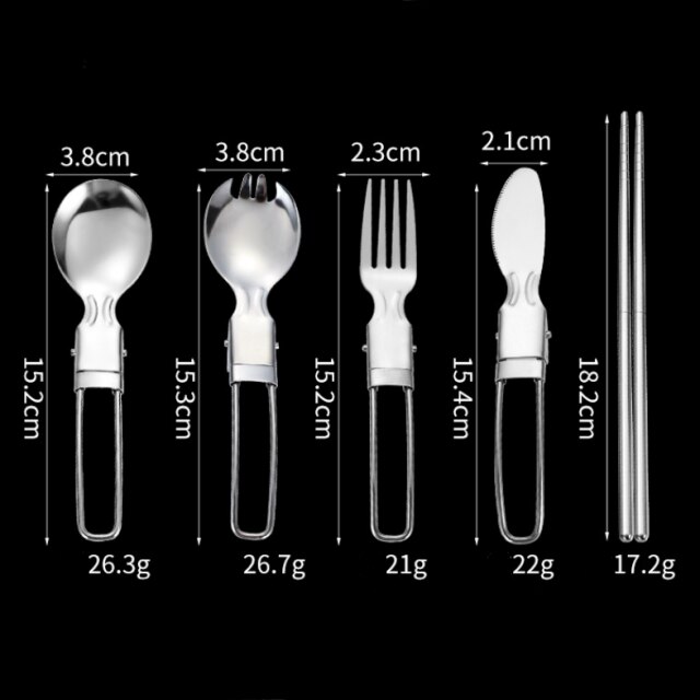 5 db-os kemping evőeszköz készlet, BOMSTOM, összecsukható, rozsdamentes ...