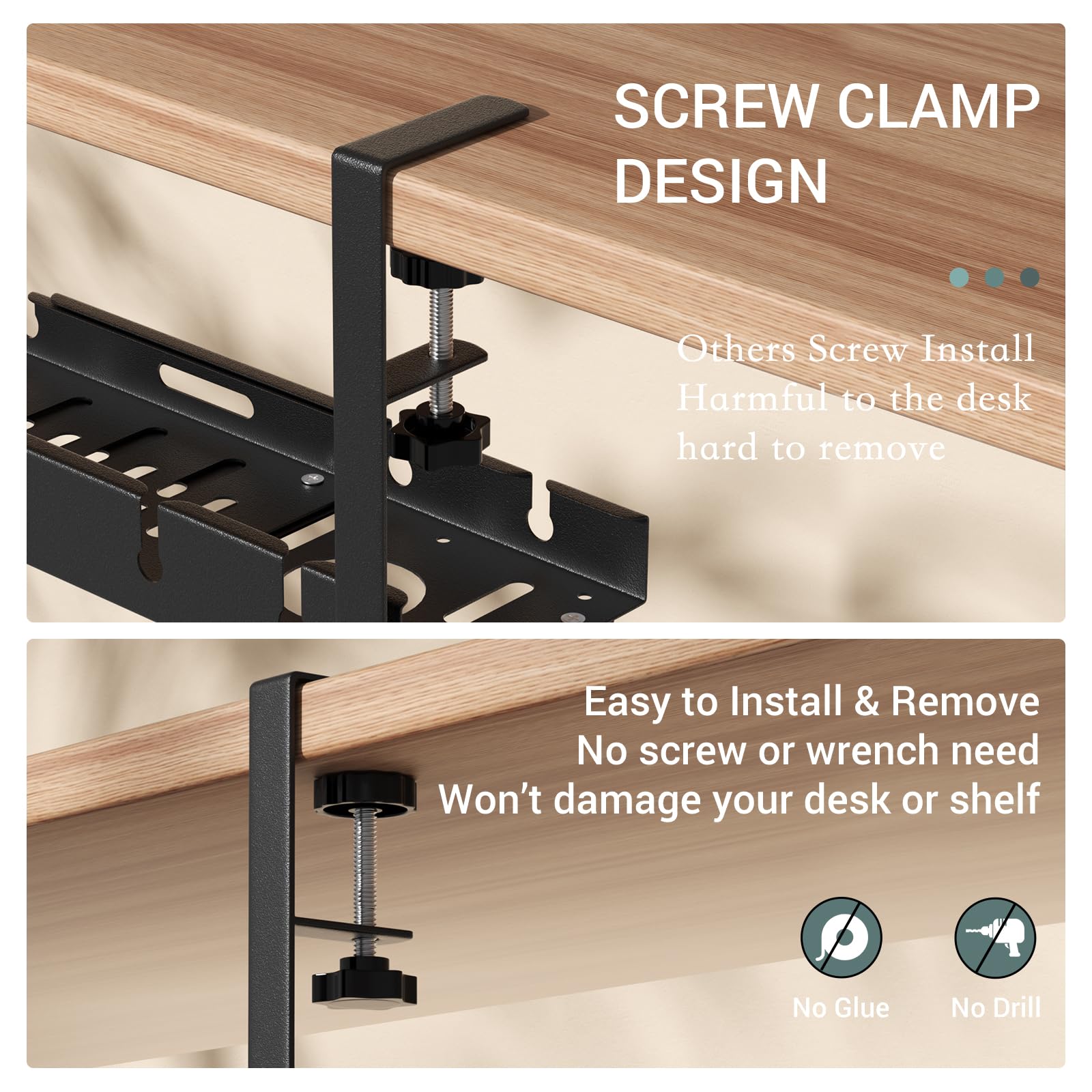 Tava de organizare a cablurilor sub birou, WALALLA, suport retractabil ...