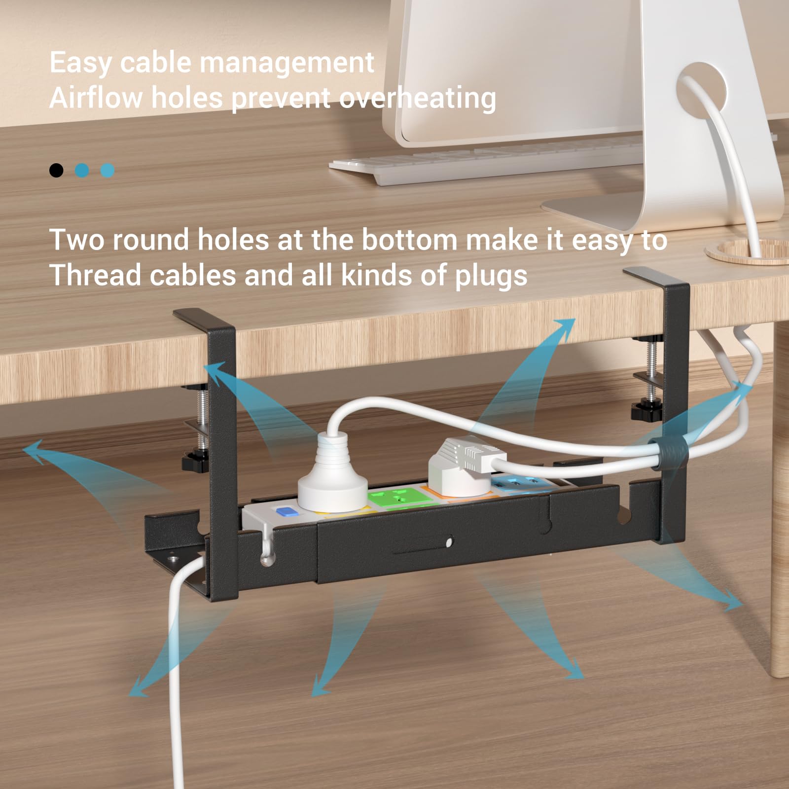 Tava de organizare a cablurilor sub birou, WALALLA, suport retractabil ...