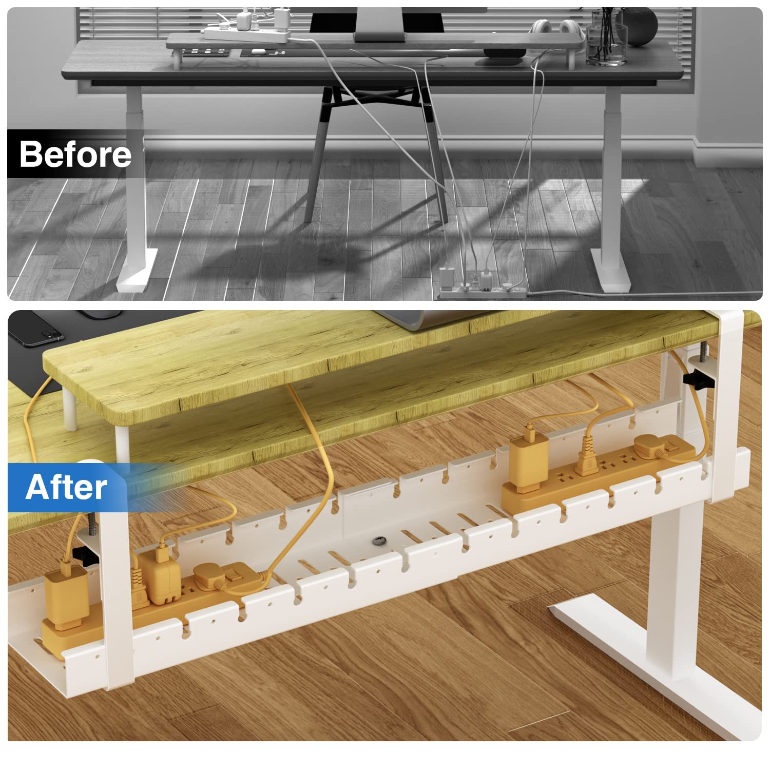 Tava de gestionare a cablurilor retractabila de sub birou de 21,7 inci ...