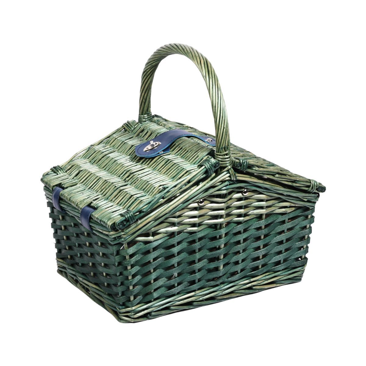 Cos de picnic pentru 2 persoane din rachita naturala, vesela, tacamuri ...
