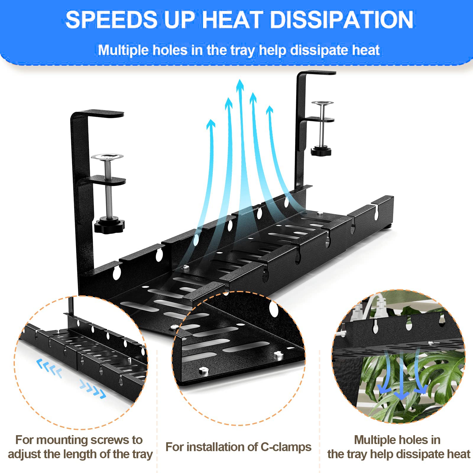 Tava de gestionare a cablurilor sub birou, WALALLA, organizator de ...