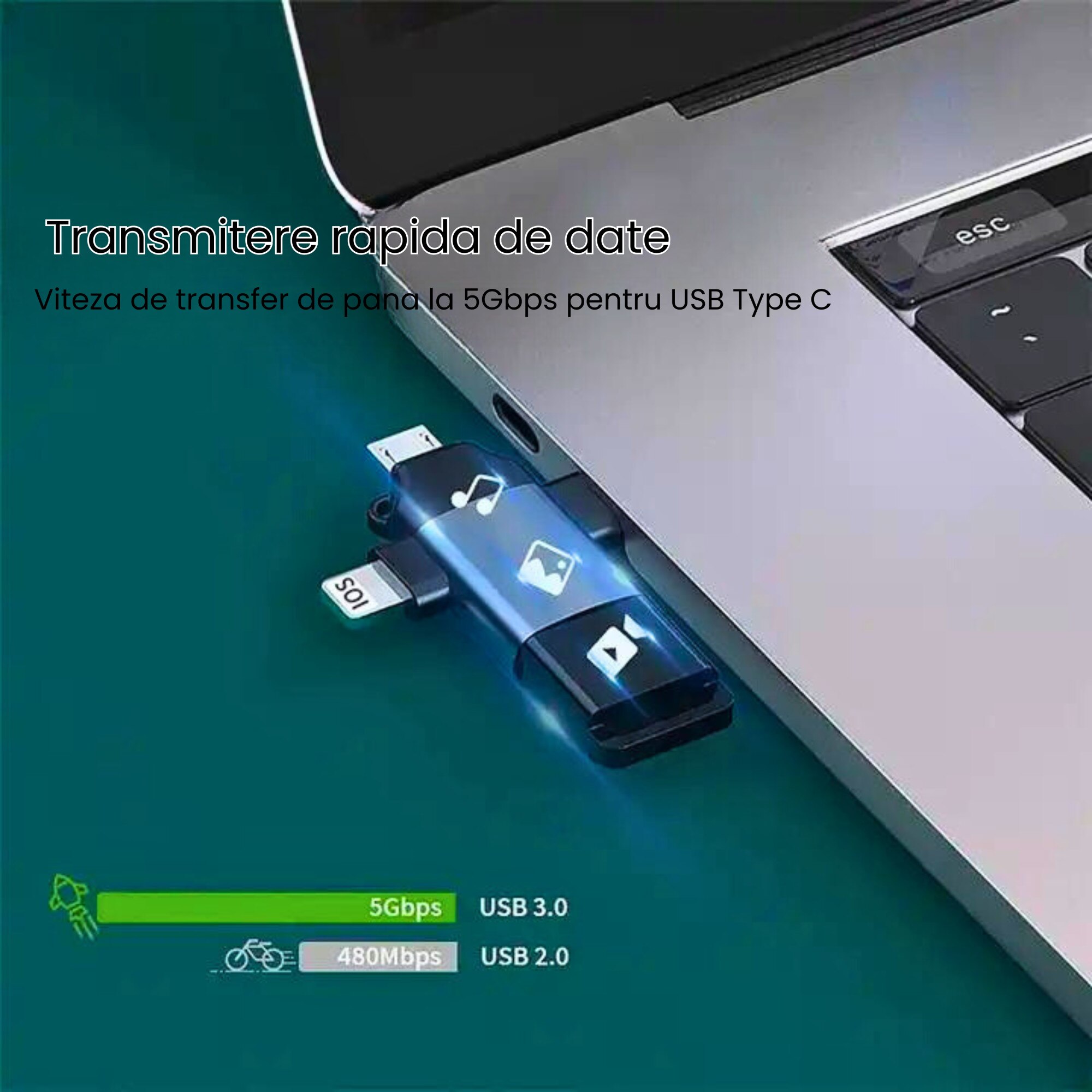 Adaptor OTG USB la Type-C, tip Lightning, Micro-USB Comari®, Plug ...