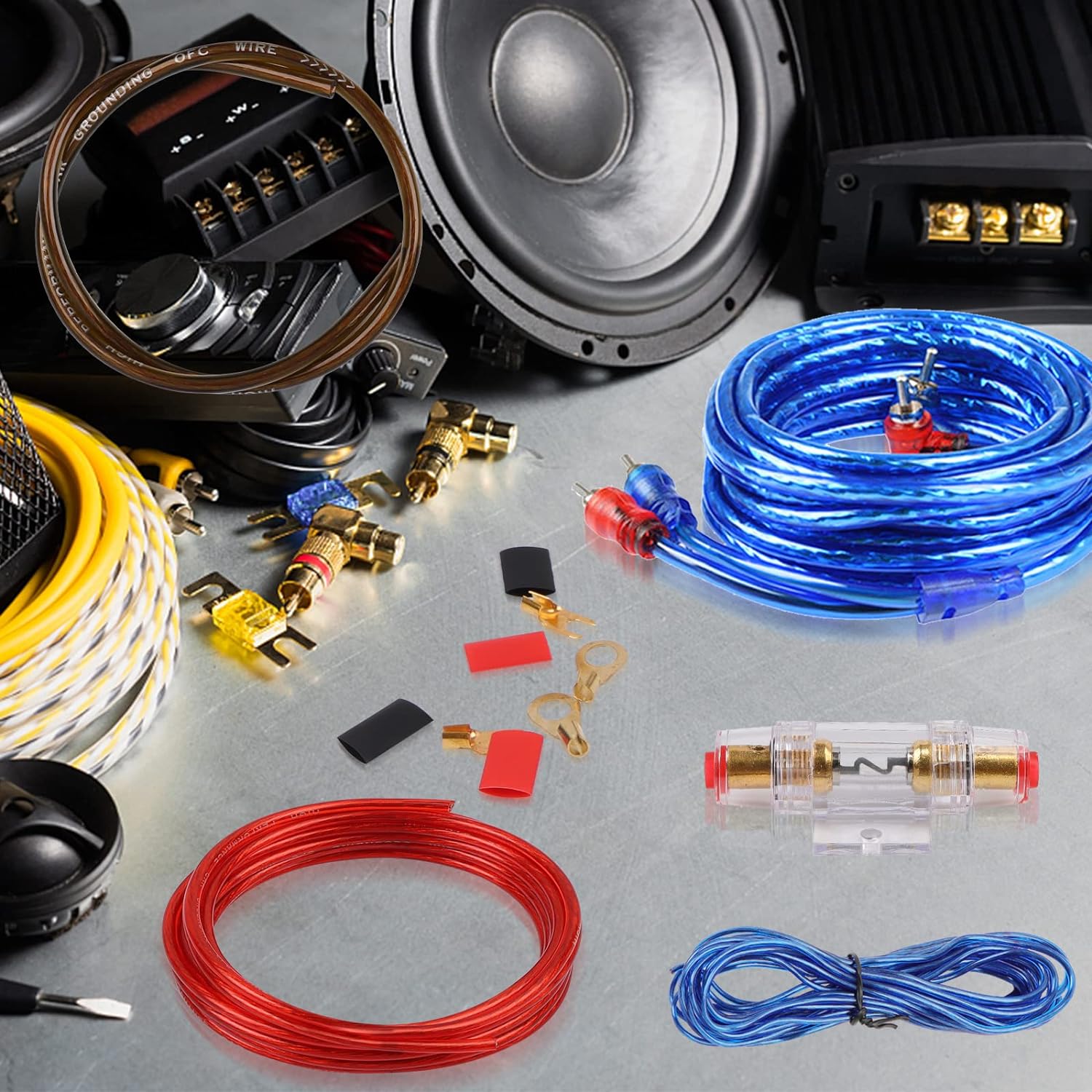 Kit cabluri subwoofer auto pentru Amplificator 1500w, JENUOS®, din PVC ...