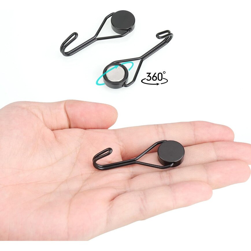 Set 6 carlige magnetice, JENOUS®, rotire 360 grade, forta 16 kg, Negru ...