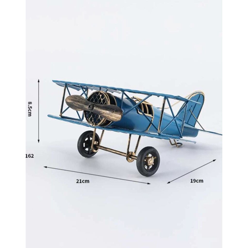 Метален самолет, За декорация на дома, Син, 21x19x8.5 см - eMAG.bg