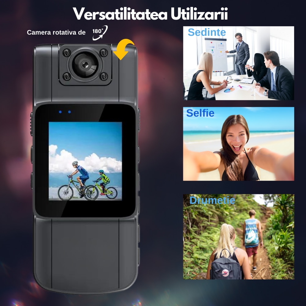Camera De Actiune Video si Foto Corporala 4K, Conectare WIFI, Rotire ...