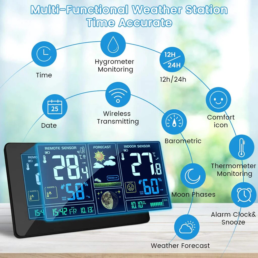 Statie meteo multifunctionala, MOHOO, afisaj LCD pentru interior si ...