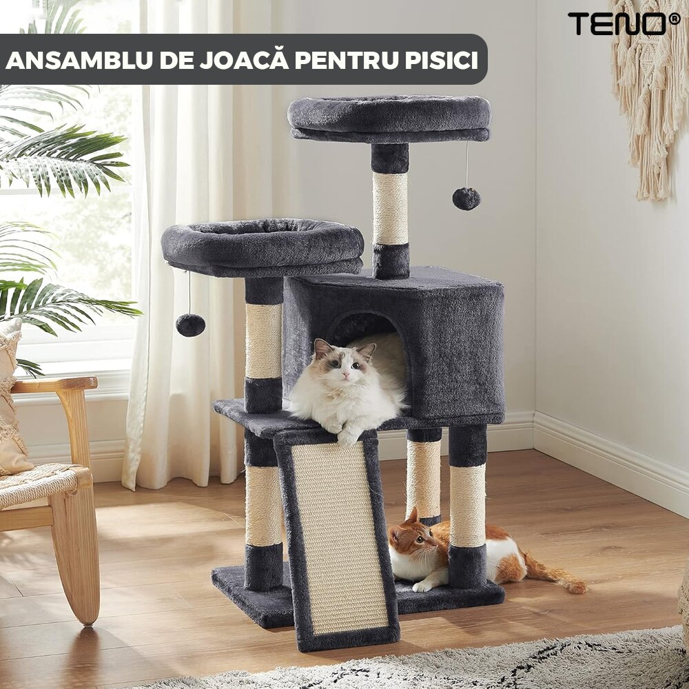 Ansamblu de Joaca pentru Pisici Teno®, tip turn, 2 platforme de ...