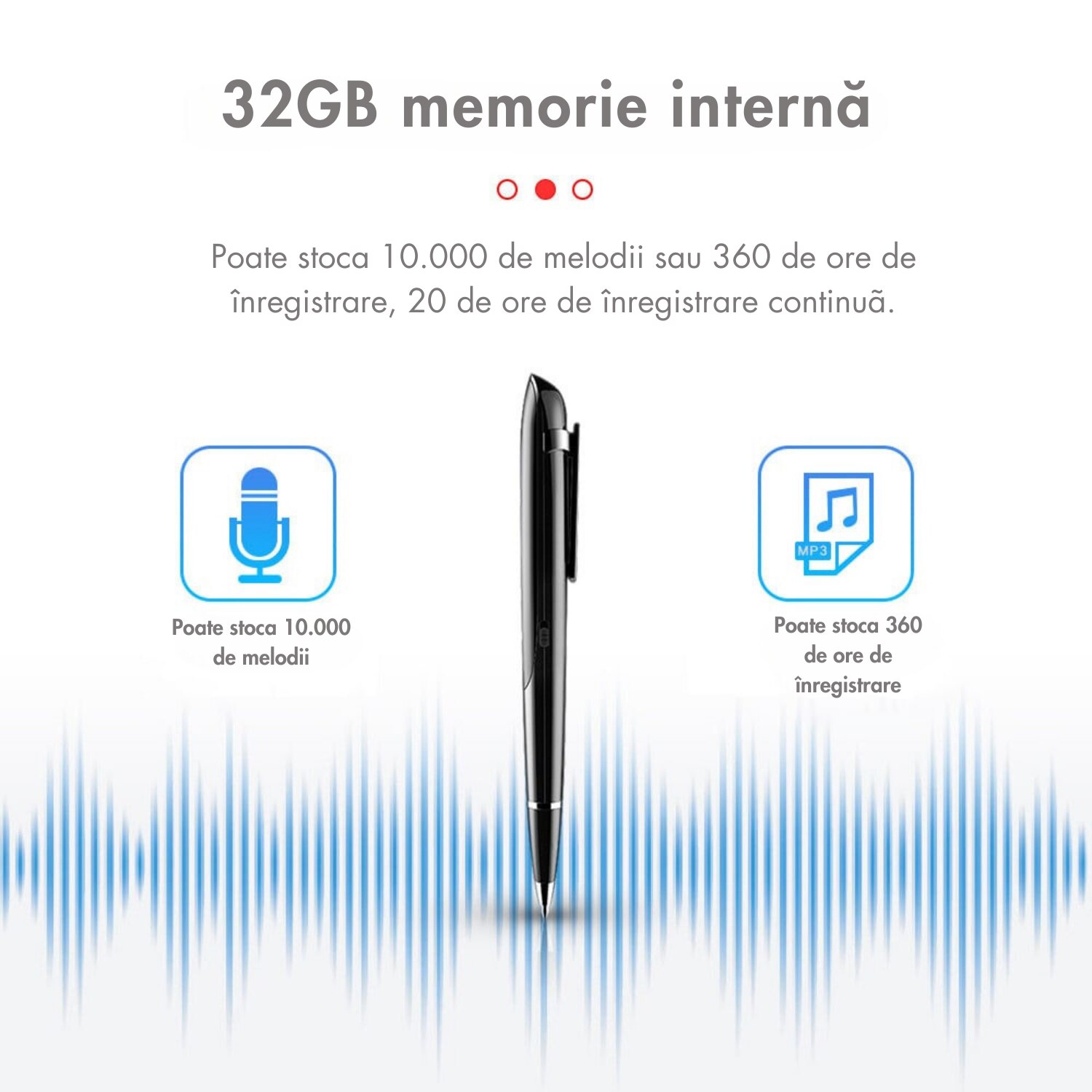 Reportofon pix cu activare vocala, 32 GB, player mp3 cu casti, model Q9 ...