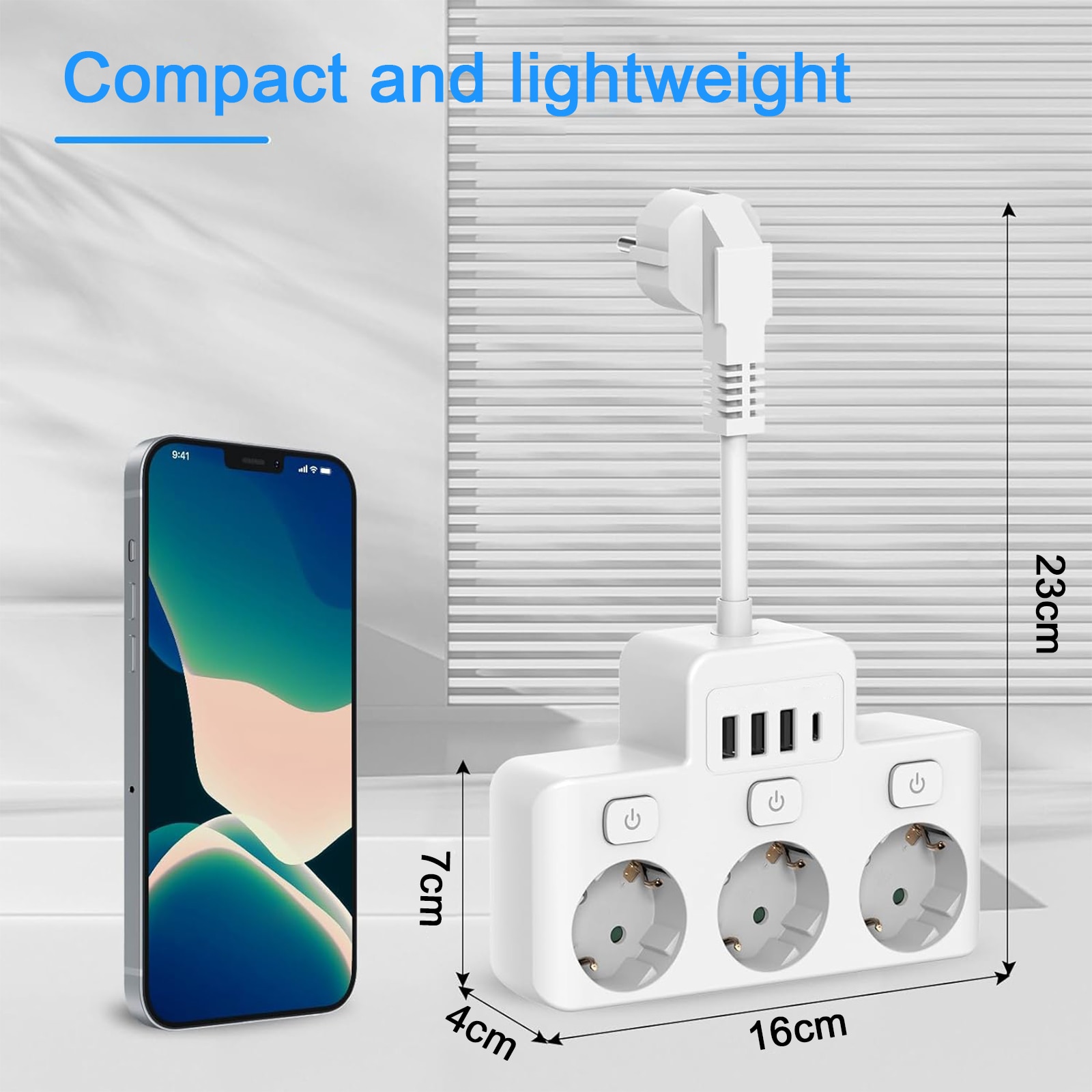 Prelungitor inteligent, NUODWELL, 7-in-1, 3 porturi, 3xUSB, 1xUSB-C, 3 ...