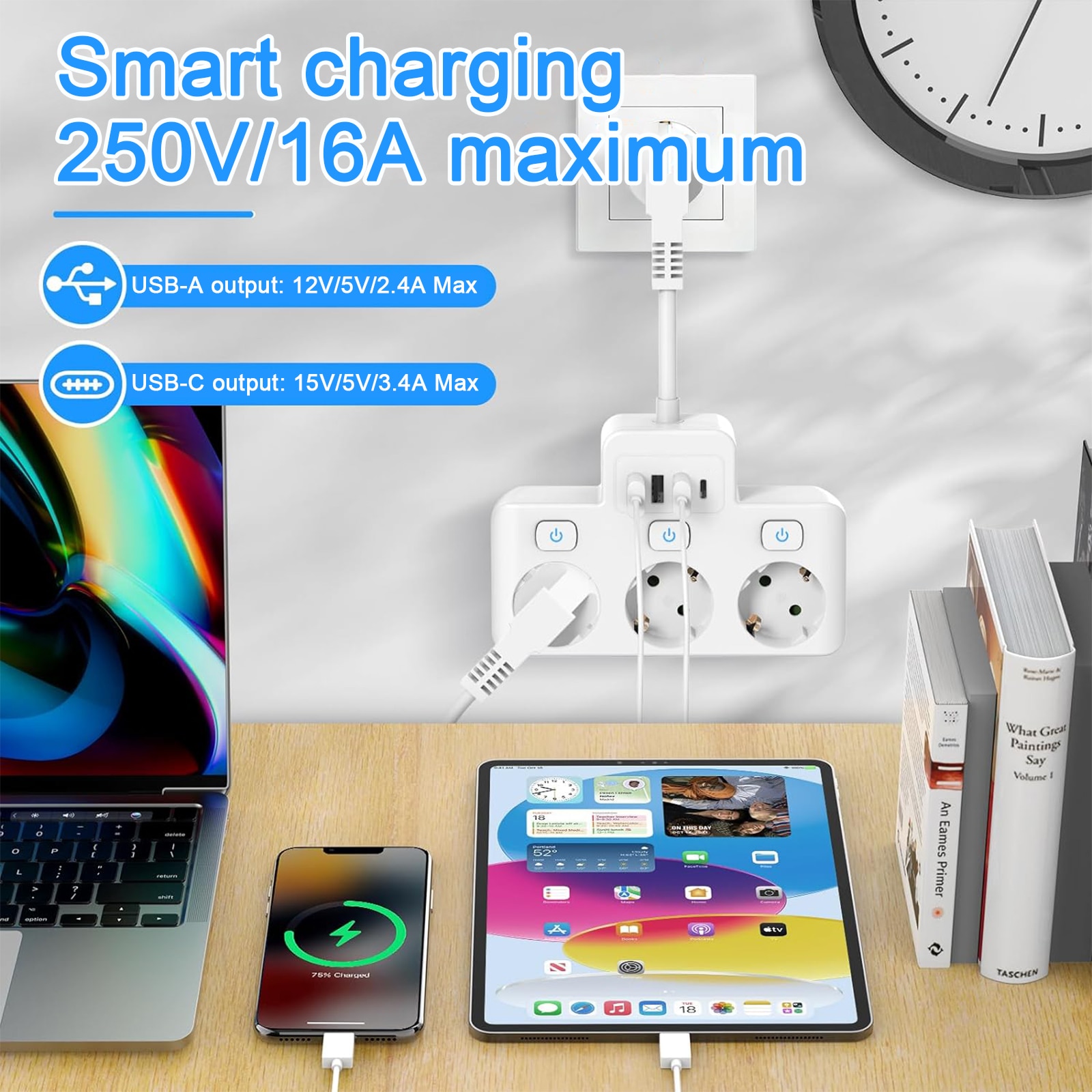 Prelungitor inteligent, NUODWELL, 7-in-1, 3 porturi, 3xUSB, 1xUSB-C, 3 ...