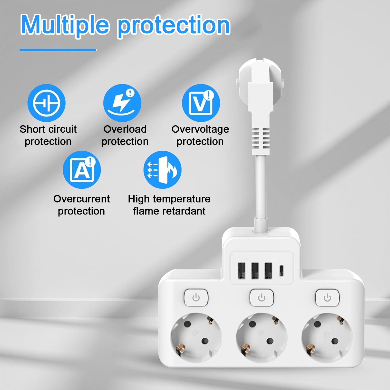 Prelungitor inteligent, NUODWELL, 7-in-1, 3 porturi, 3xUSB, 1xUSB-C, 3 ...