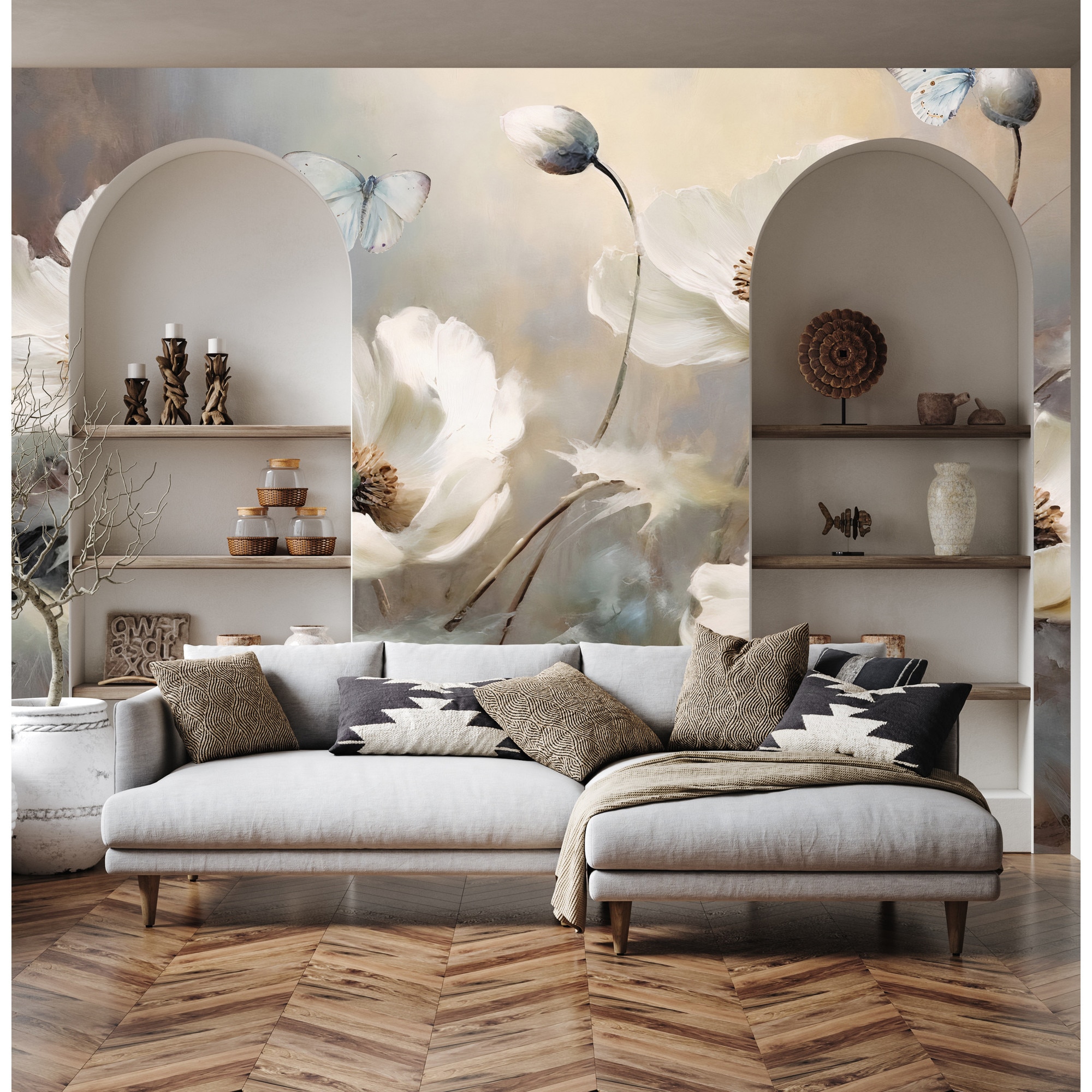 Fototapet maci albi, exotici, vegetatie, decorare pereti, modern ...