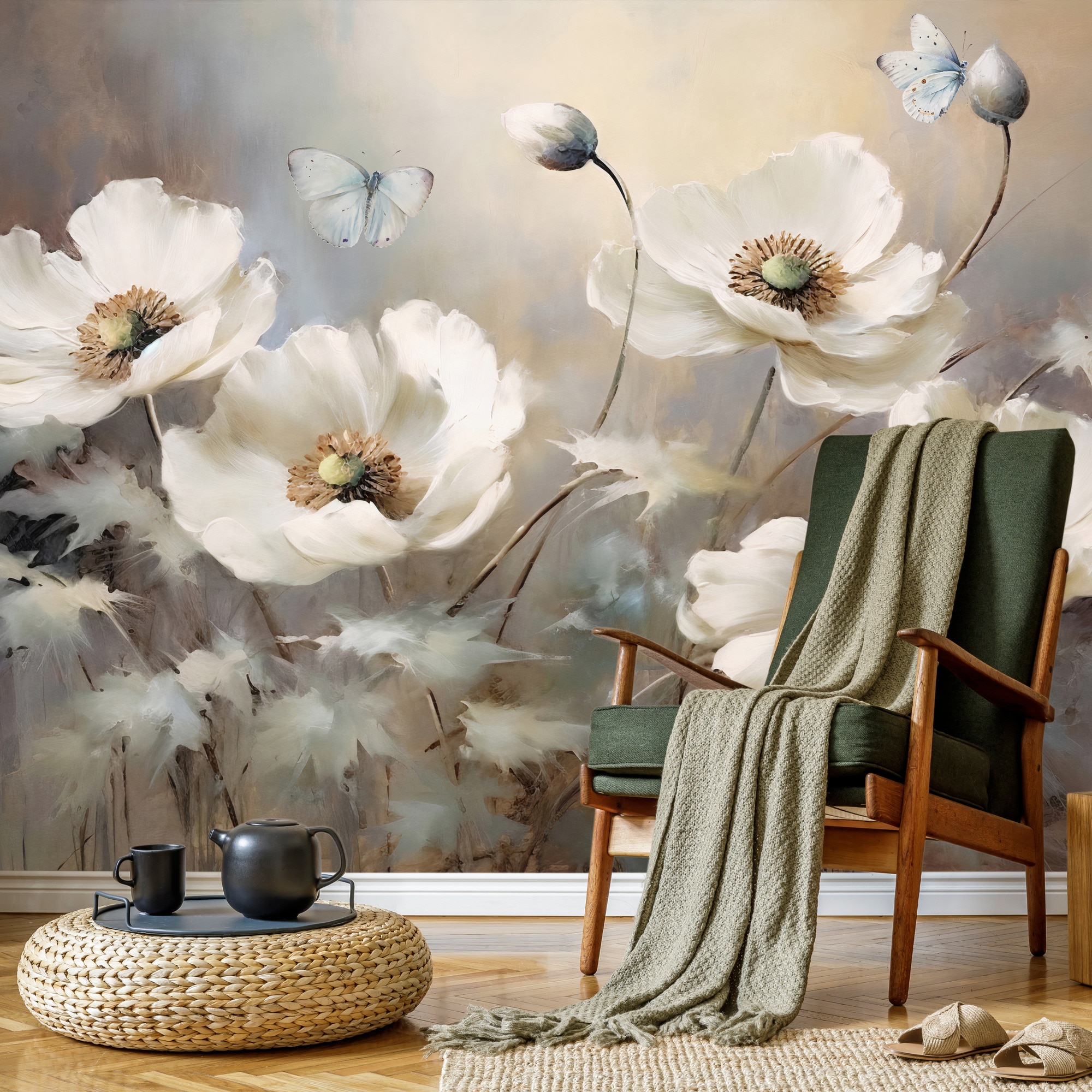 Fototapet maci albi, exotici, vegetatie, decorare pereti, modern ...