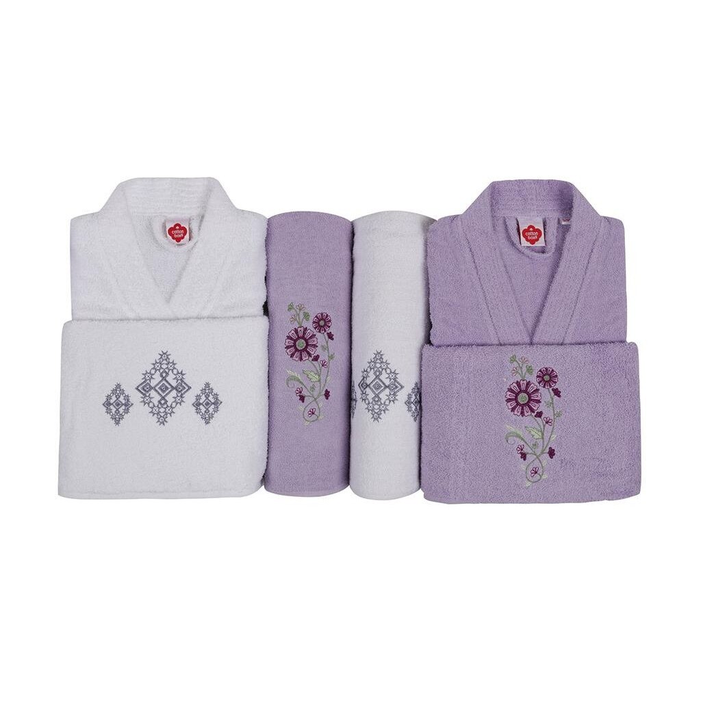 Set Halate si Prosoape de Baie, Cottonbox, Family Lila-Alb, Bumbac 100% ...