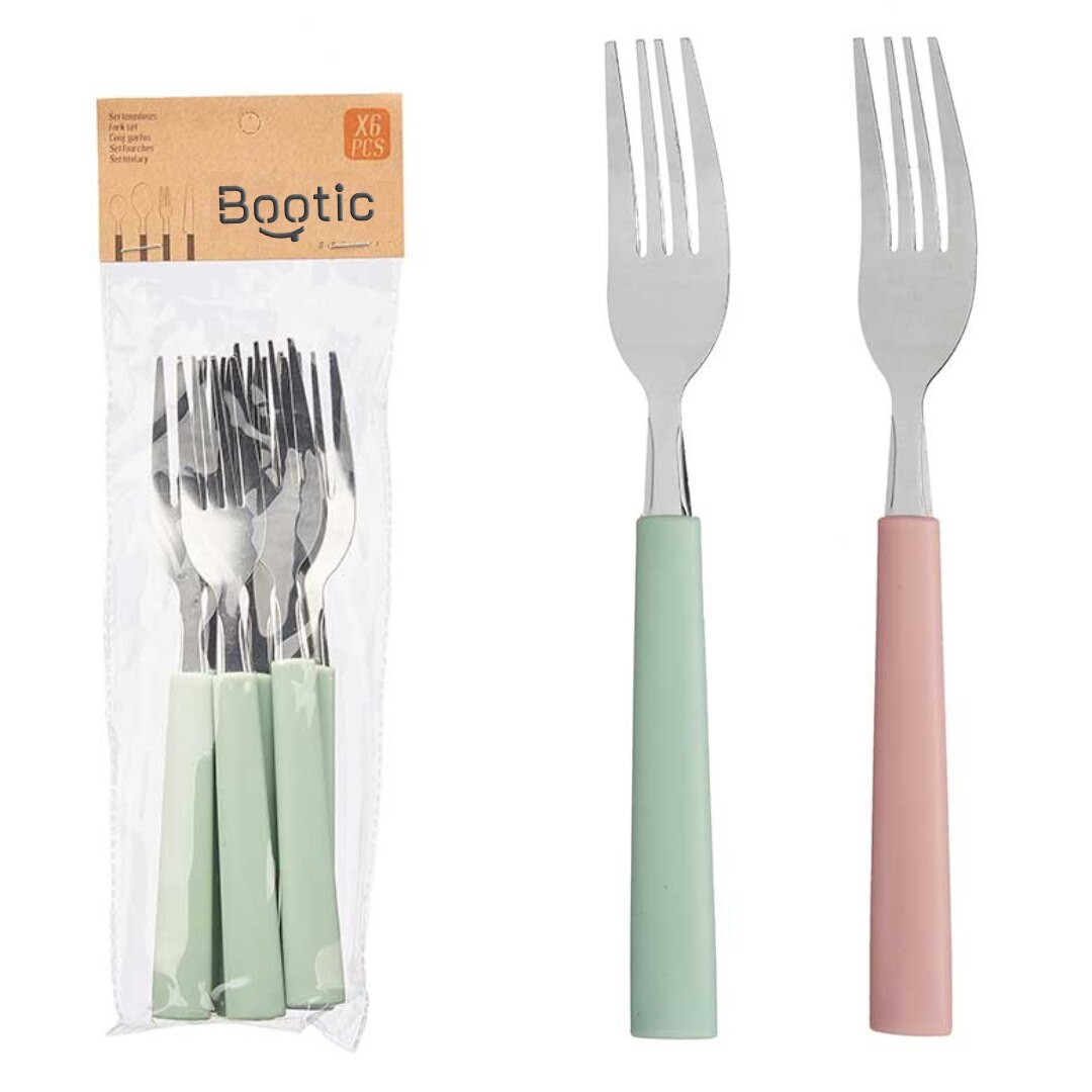 Set de 6 furculite din inox Bootic®, cu maner de plastic, 18.7cm ...