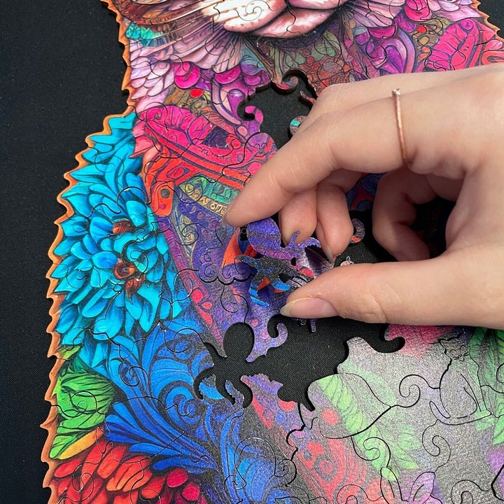 Puzzle din lemn, Zola, pisica colorata, piese in forma de animale, 130 ...