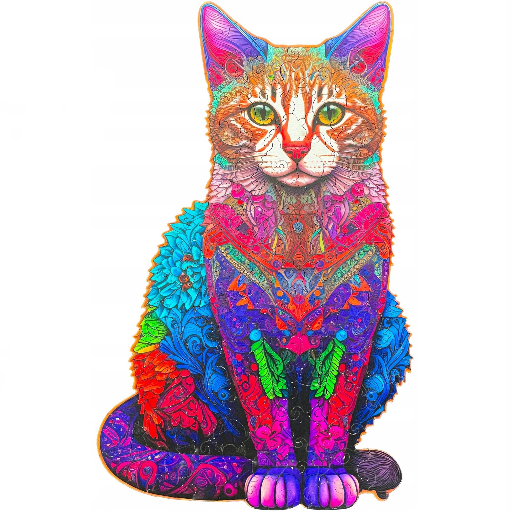 Puzzle din lemn, Zola, pisica colorata, piese in forma de animale, 130 ...