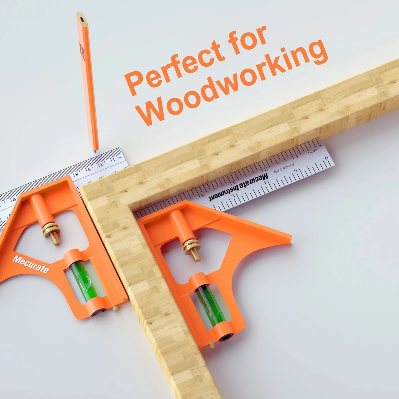 Set echer combinat cu 2 creioane de dulgher Mecurate, otel inoxidabil ...