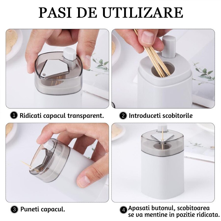 Suport scobitori, Dispenser automat cu Buton pentru scobitori ...