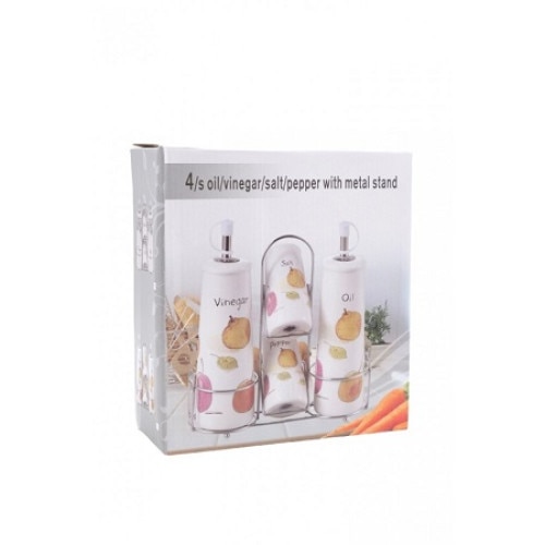 Set condimente ceramica 4 piese + suport inox, Wei A-11625 - eMAG.ro